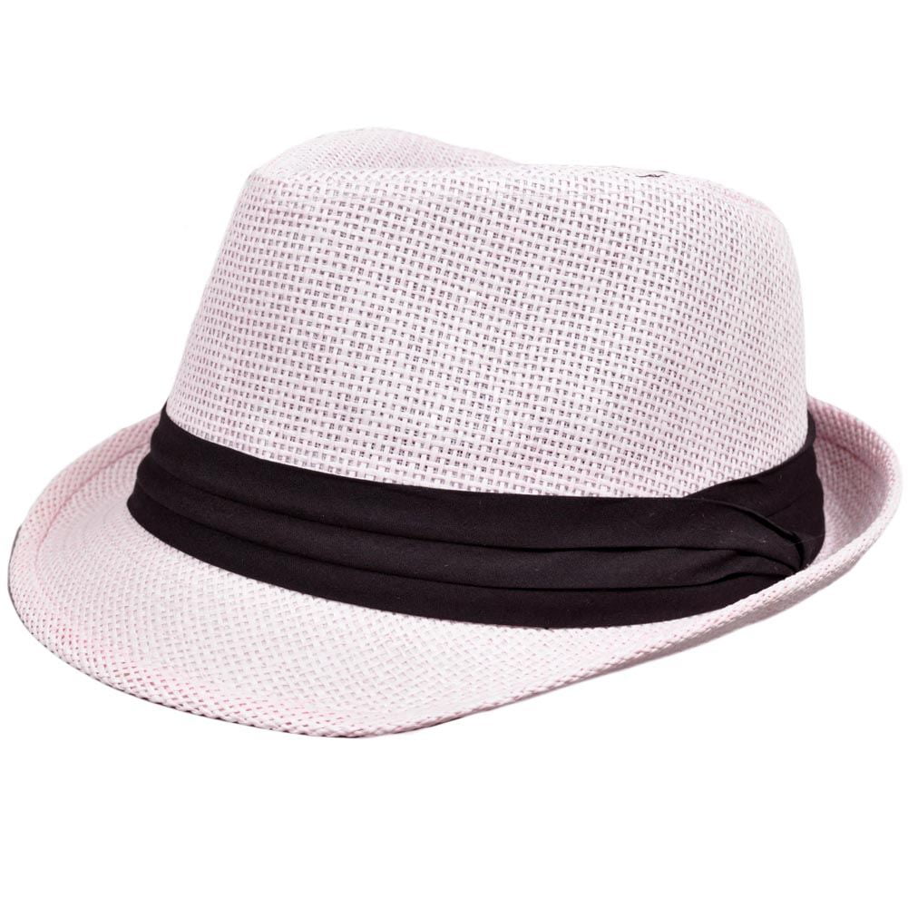 Small Medium Light Pale Pink Woven Straw Fedora Stetson Gangster Mesh ...