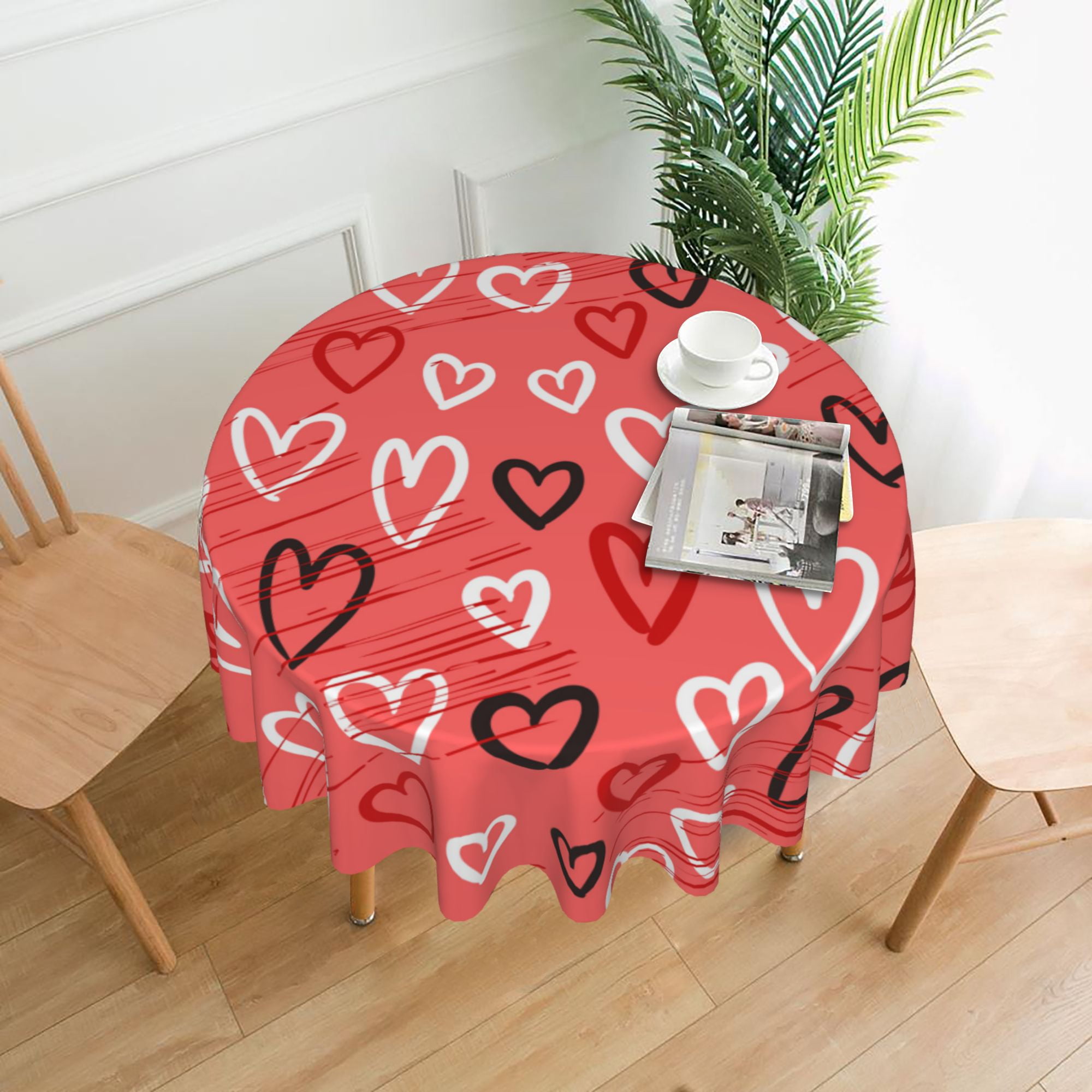 ZICANCN Round Table Cloths 60 Inch, Pink Cute Hearts Doodles Table ...