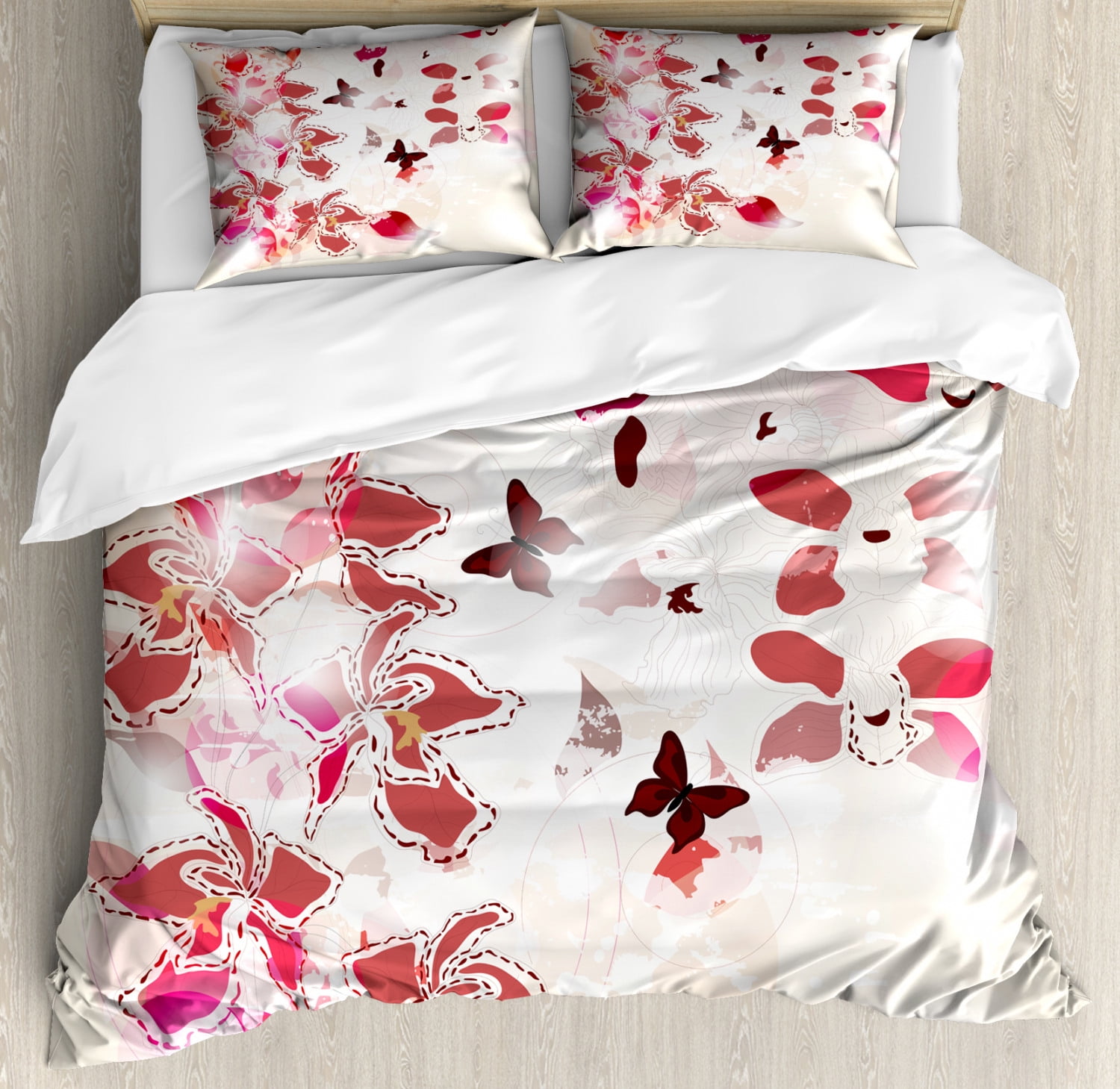Fuchsia Duvet Cover Set Queen Size, Orchids Butterflies Digital ...