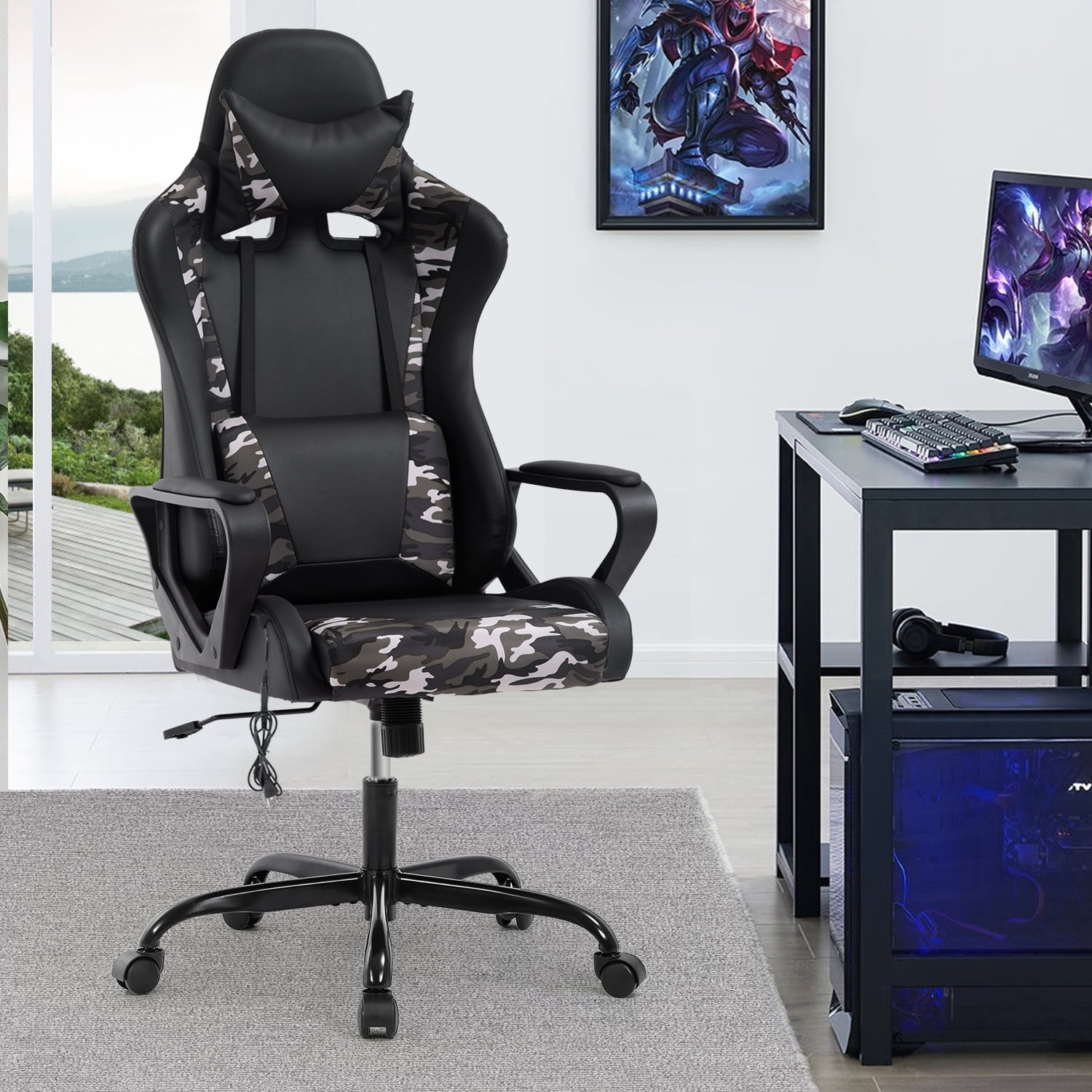 YRLLENSDAN Ergonomic Gaming Chair Video Game with Massager, Camo ...