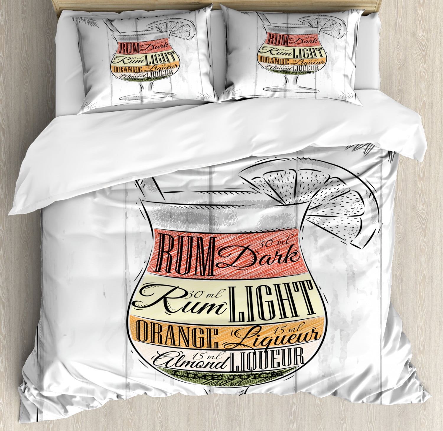 Alcohol Duvet Cover Set King Size, Exotic Mai Tai Cocktail with ...