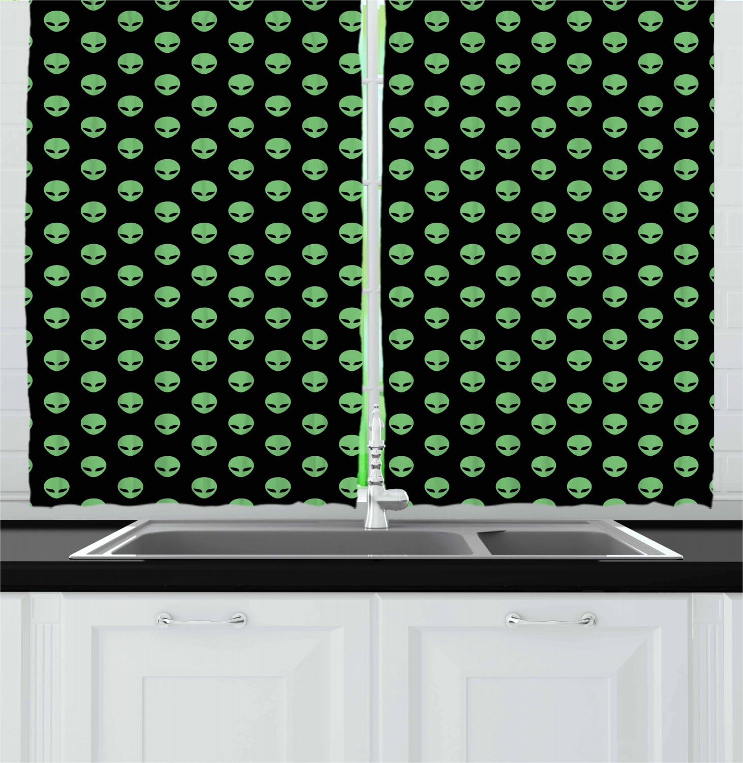 Alien Curtains 2 Panels Set, Supernatural Martians Fantastical Beings ...