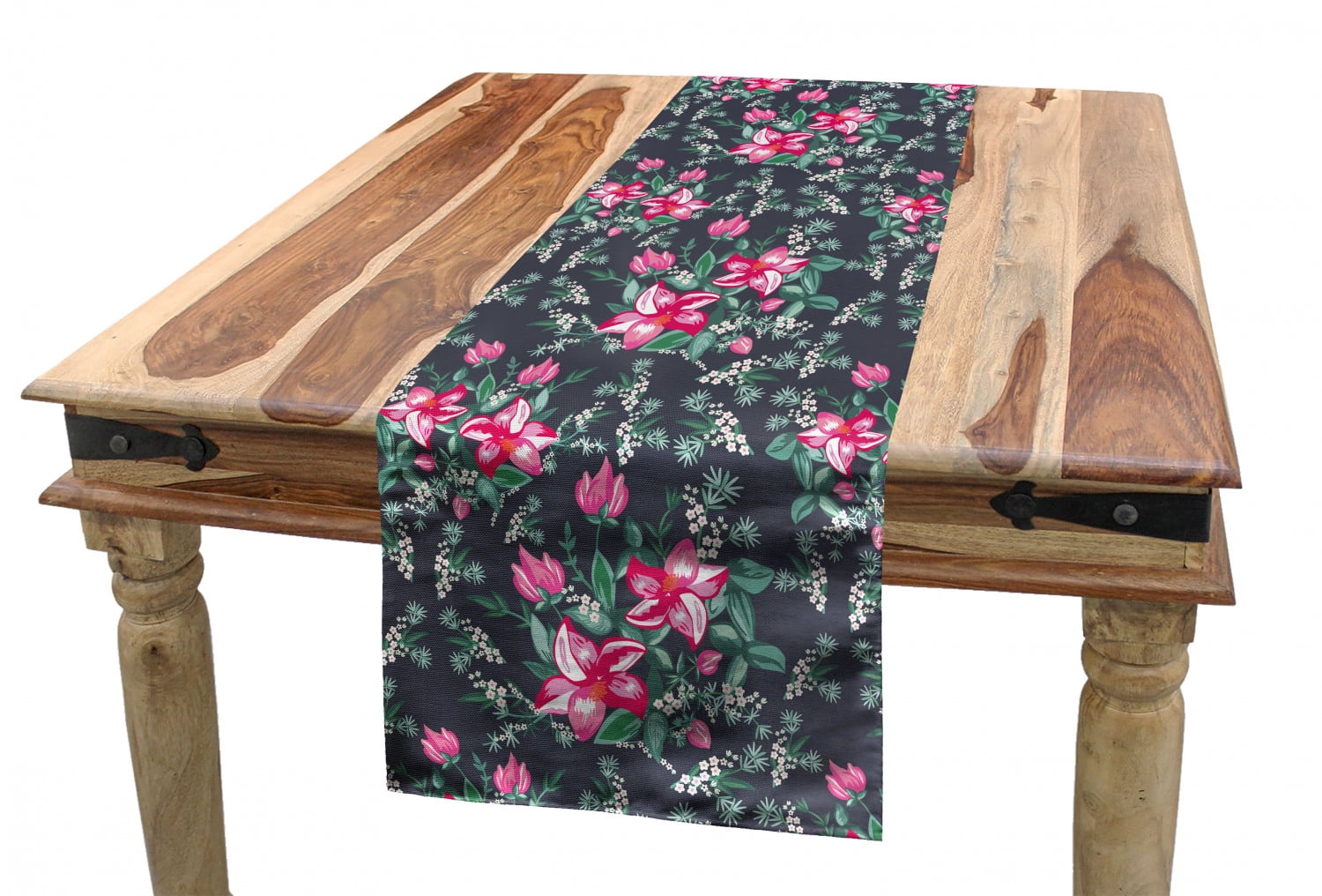 Floral Table Runner, Ornamental Arrangement of Vivid Color Summer ...