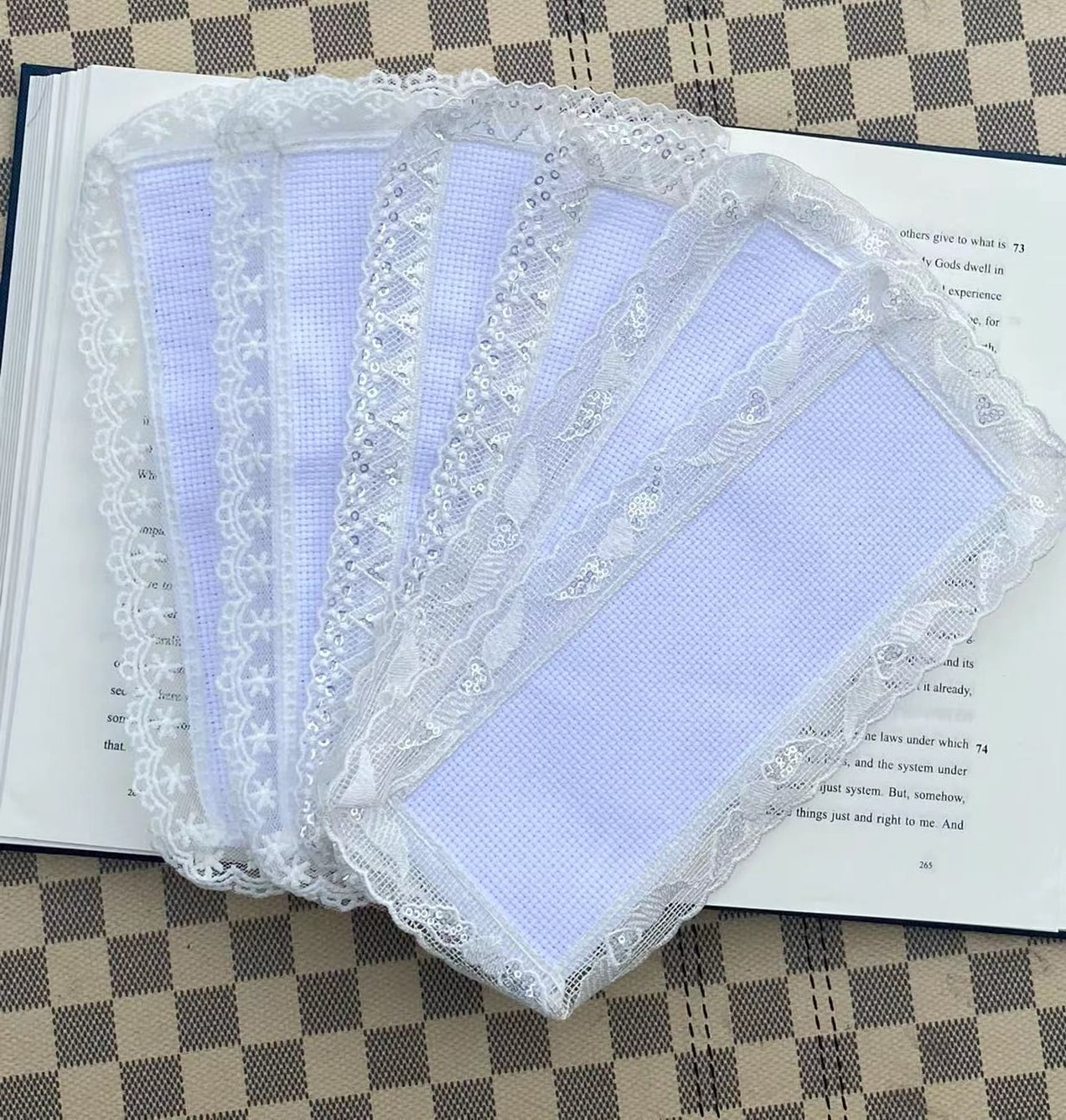 12pcs Fairy Lace Edged 14 Count aida Fabric Cross Stitch Bookmarks ...