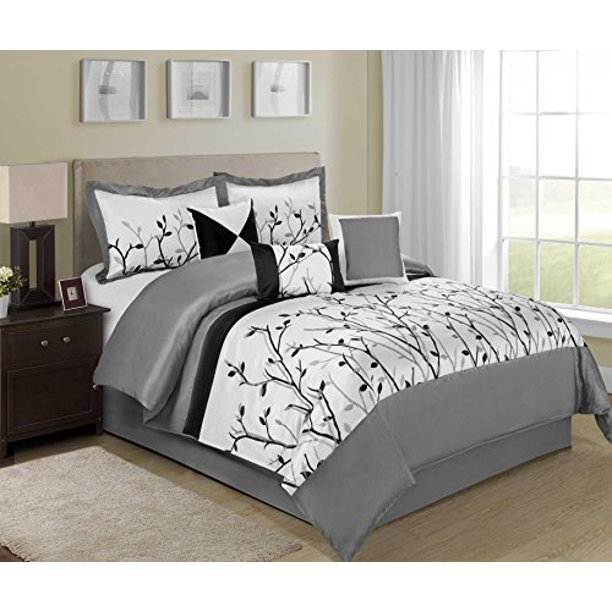 7 Piece Willow Braches Printing And Embroidered Clearance Bedding