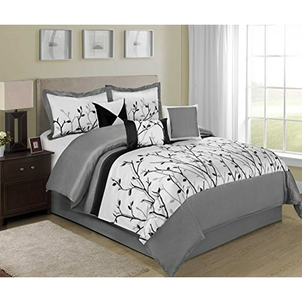 7 Piece Willow Braches Printing And Embroidered Clearance Bedding