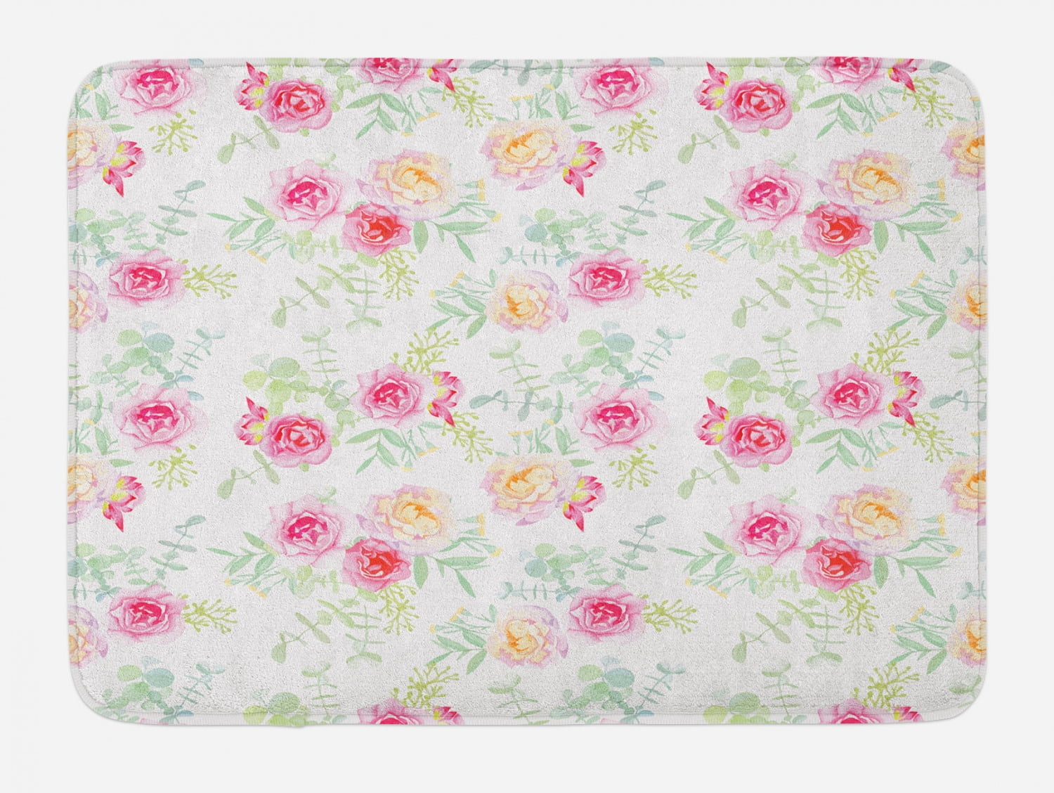 Watercolor Flower Bath Mat, Soft Colored Roses Vintage Old Style Retro ...