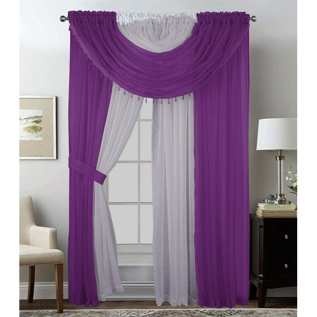 Sapphire Home Complete Window Sheer Curtain Panel Set With 4 Attached
