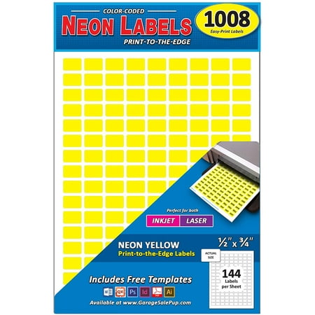 Pack of 1008, 1/2" x 3/4" Rectangle Color Coding Dot Labels, Neon ...