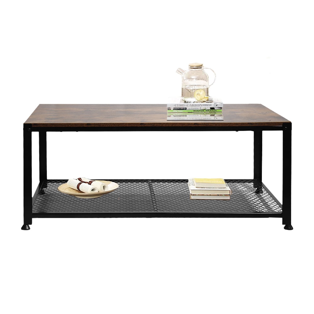 Rustic Coffee Tables with Storage Shelf, Living Room Tables Industrial ...