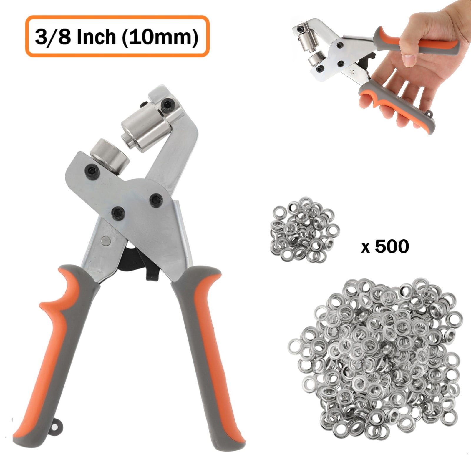 BEAMNOVA Grommet Tool Kit w/500 Silver Grommets Supplies, Handheld Hole ...