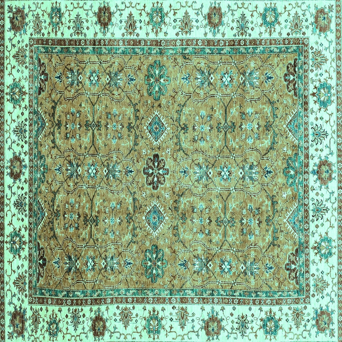 Ahgly Company Machine Washable Indoor Square Oriental Turquoise Blue ...