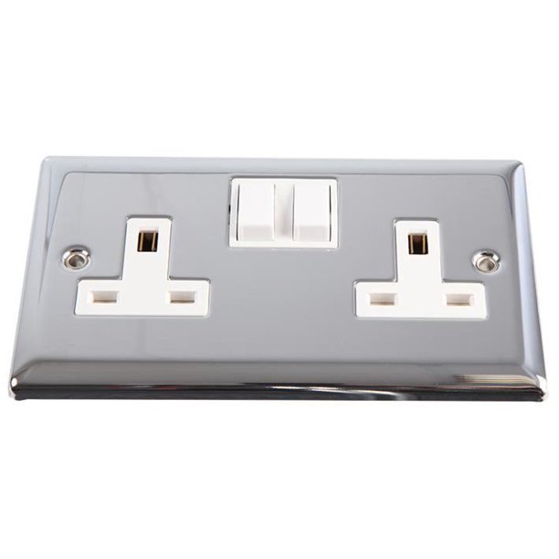 VOLEX 2 Gang DP 13A Angled Edge Switched Socket, Polished Chrome ...