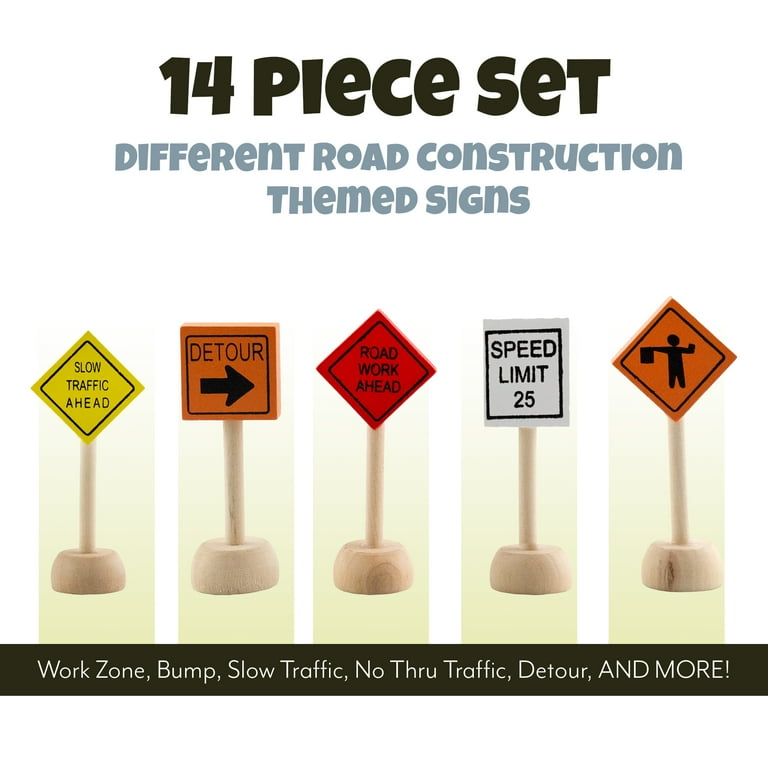 Wooden Toys Traffic Signs Wooden Road Construction Traffic Sign 14pc
