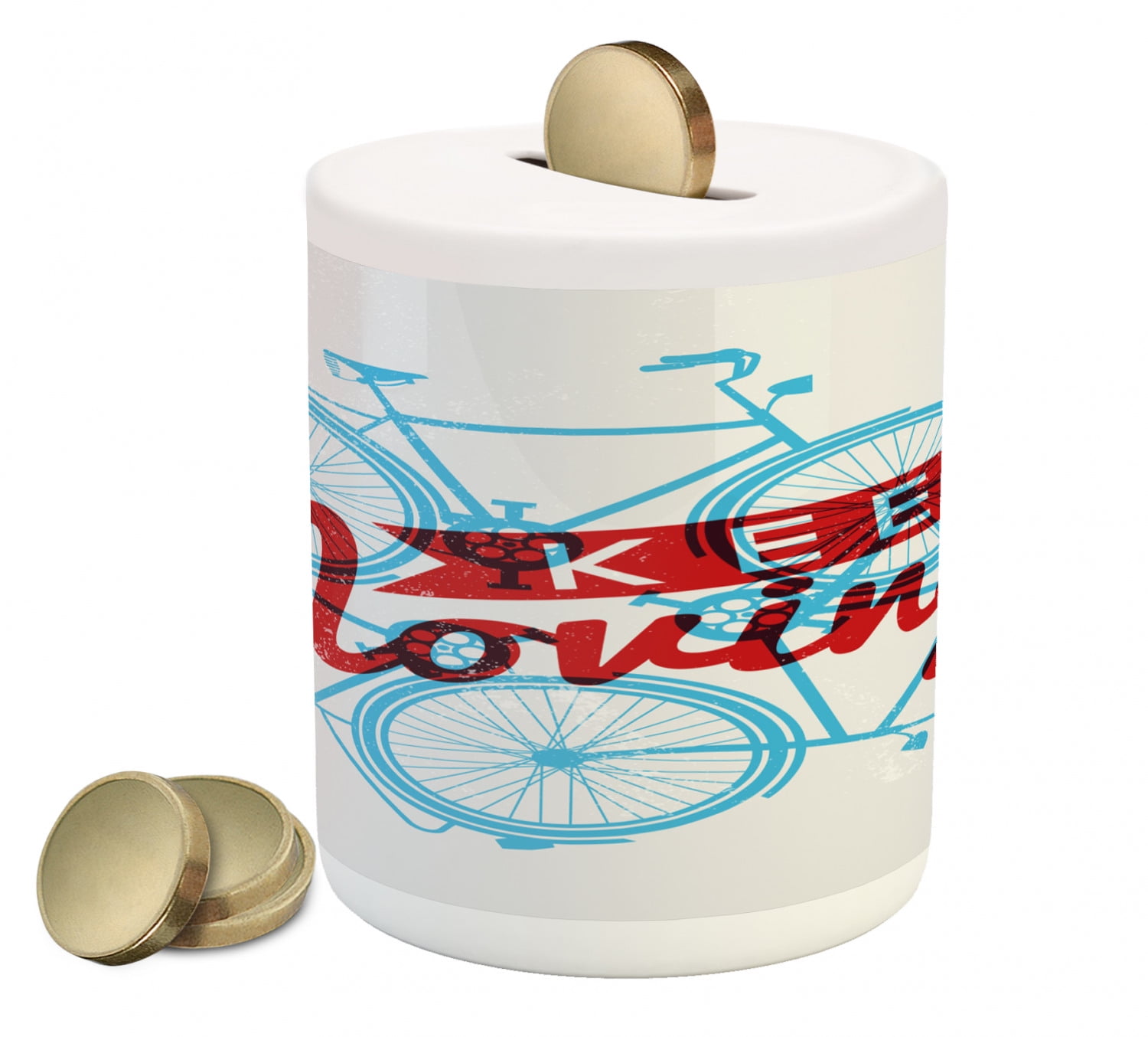 Retro Piggy Bank, Keep It Moving Phrase Hipster Lifestyle Bicycle ...