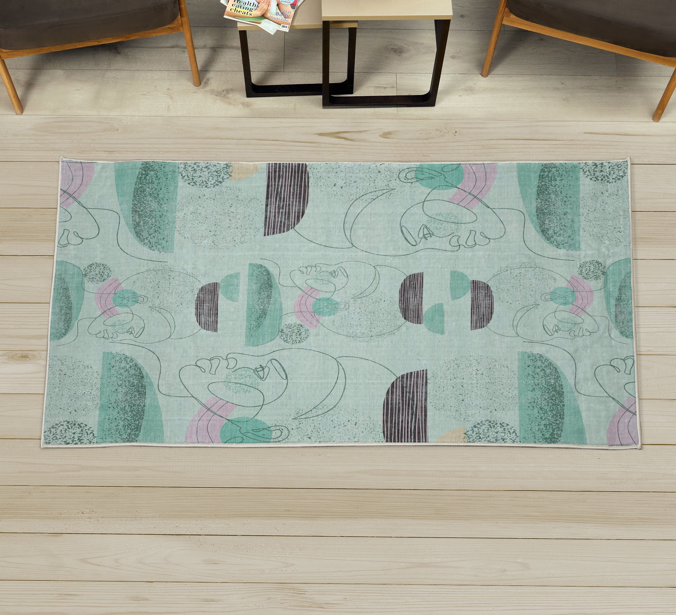 Contemporary Decorative Rug, Modern Style Abstract Minimal Line Art ...