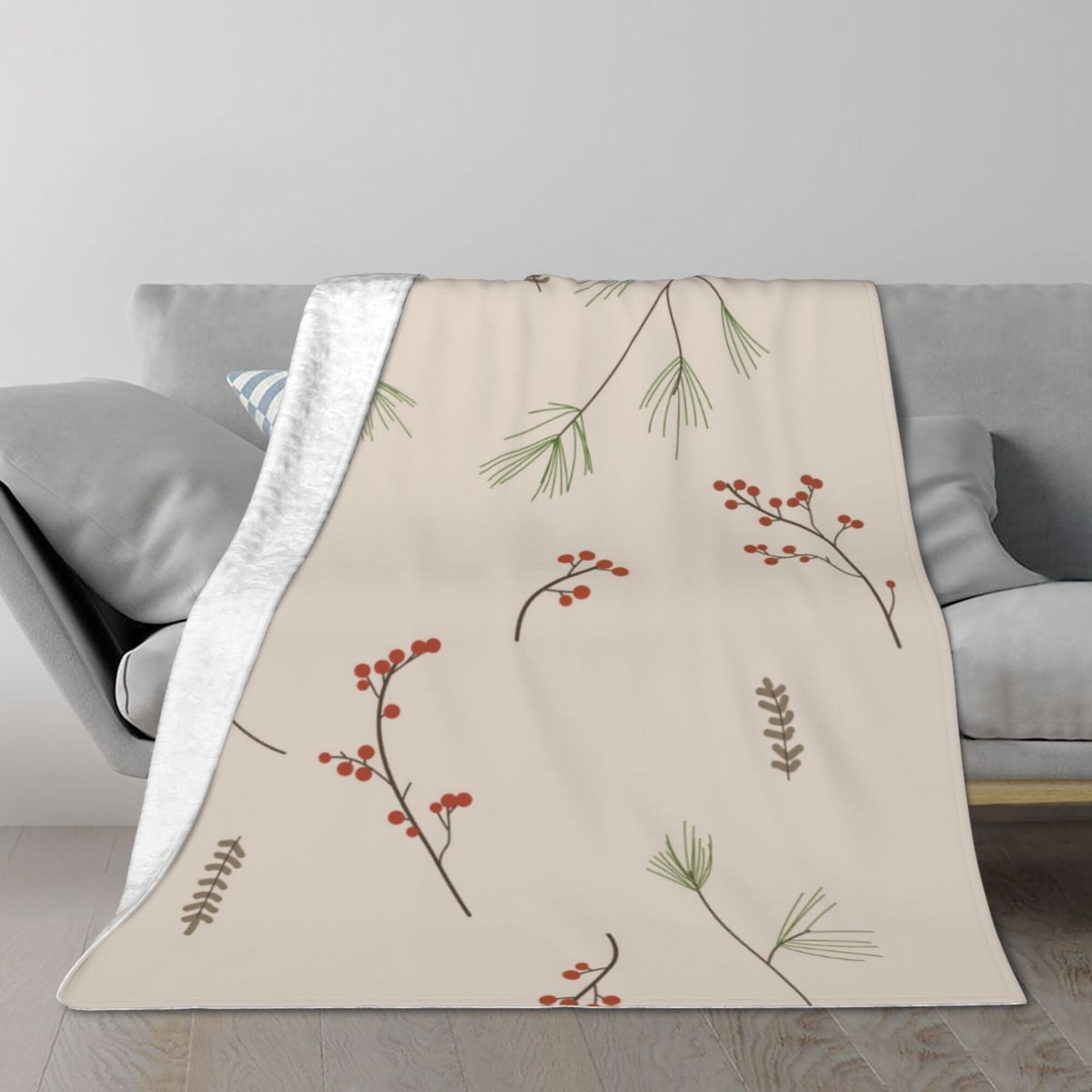 TEQUAN Double Layer Plush Bed Blanket, Bohemian Christmas Festive Twigs ...