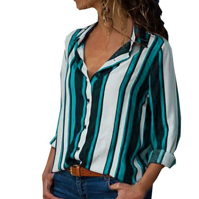 Olyvenn Womens Tops Casual Plus Size Loose Women Cuffed Long Sleeve V