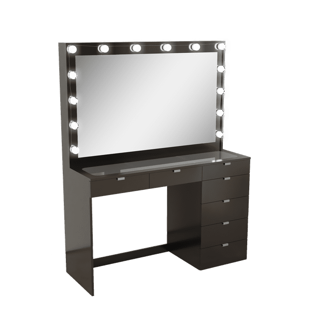 Ember Interiors Polly Modern Black Painted Vanity Table Desk, Lights ...