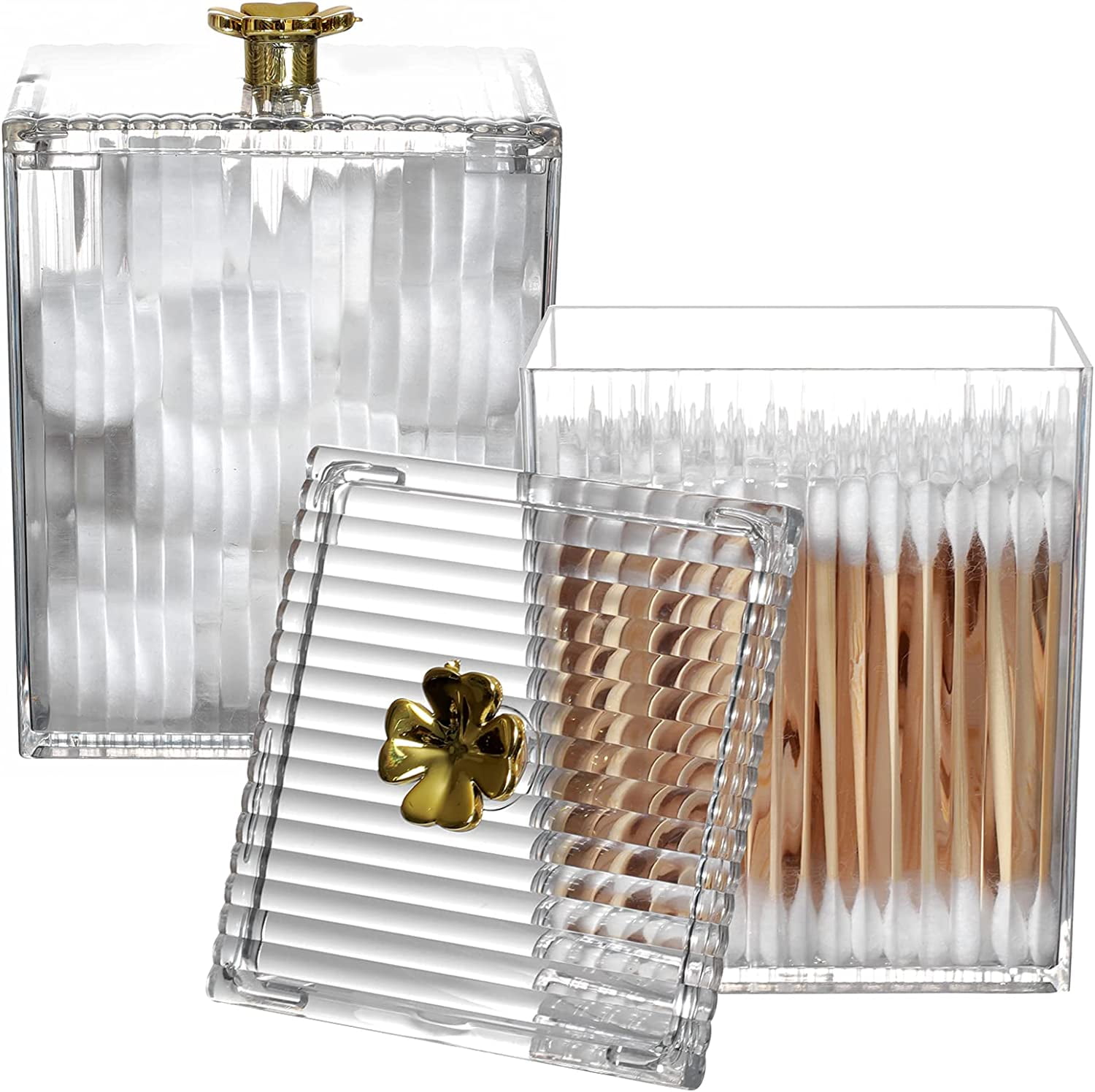 Plastic Qtip Holder Bathroom Jar with Lid Dispenser Vanity Organizers ...