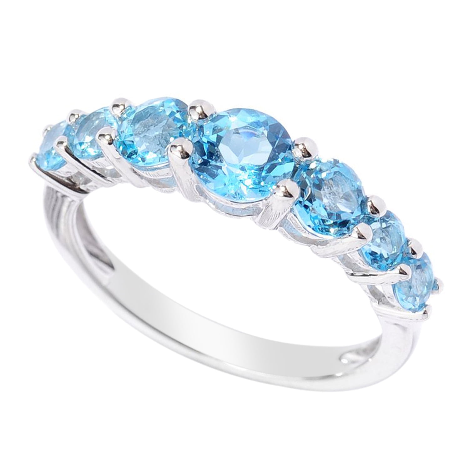 Sterling Silver with Natural Swiss Blue Topaz Seven Stone Band Ring ...