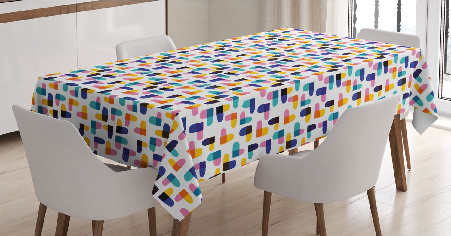 Colorful Tablecloth, Modern Colorful Doodle Style Whimsical Heart ...