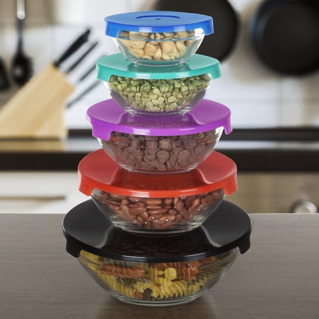 Glass Food Storage Containers with Snap Lids- 10 Piece Set by Chef ...