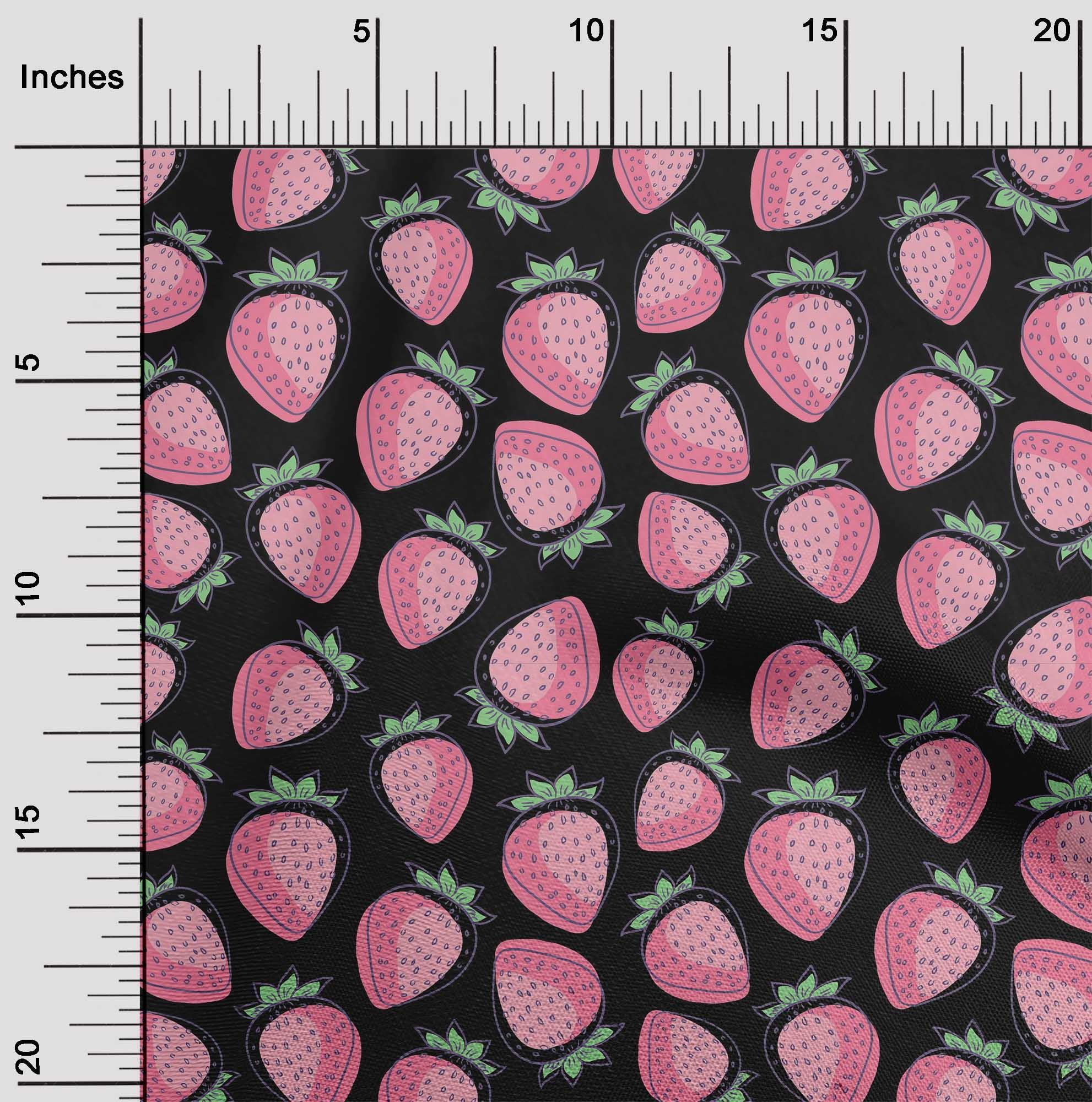 oneOone Silk Tabby Black Fabric Strawberry Fruit Diy Clothing Quilting ...