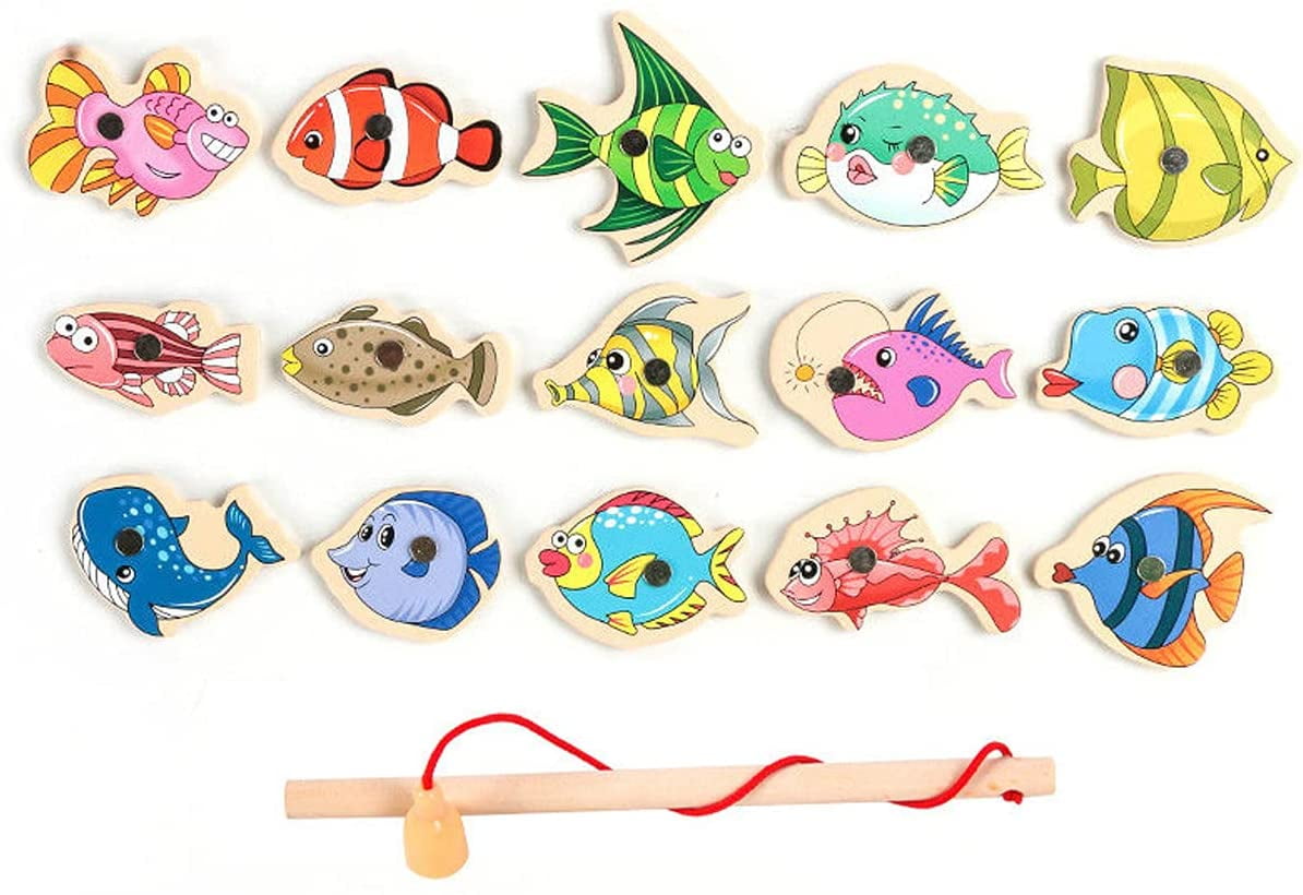 Adifare Magnetic Fishing Game Toys Set with Fish Rod Wooden Magnetic ...