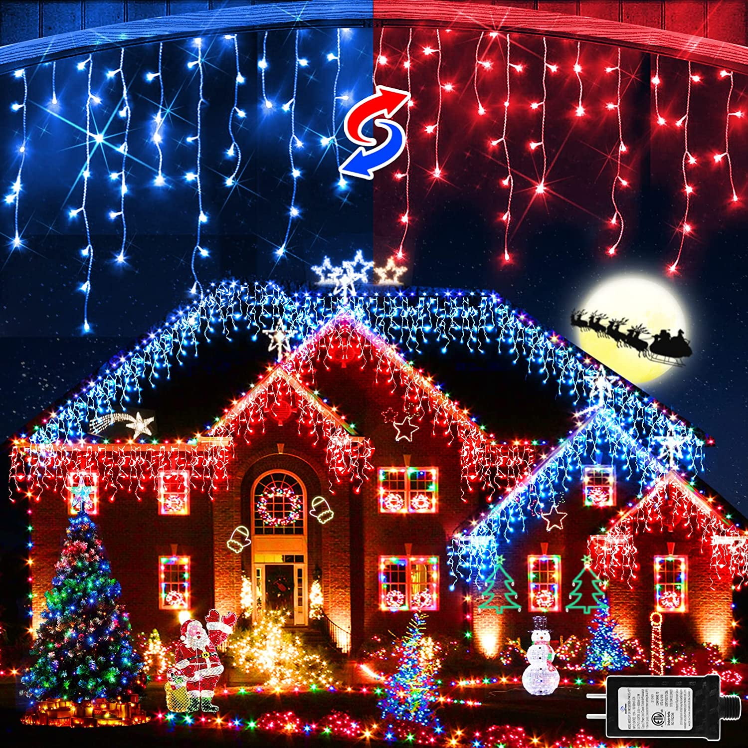 Christmas Lights Outdoor 320 LED 33FT 11 Modes Memory Function Color Changing LED String Light with 60 Drops Plug in Waterproof Light Home Weeding