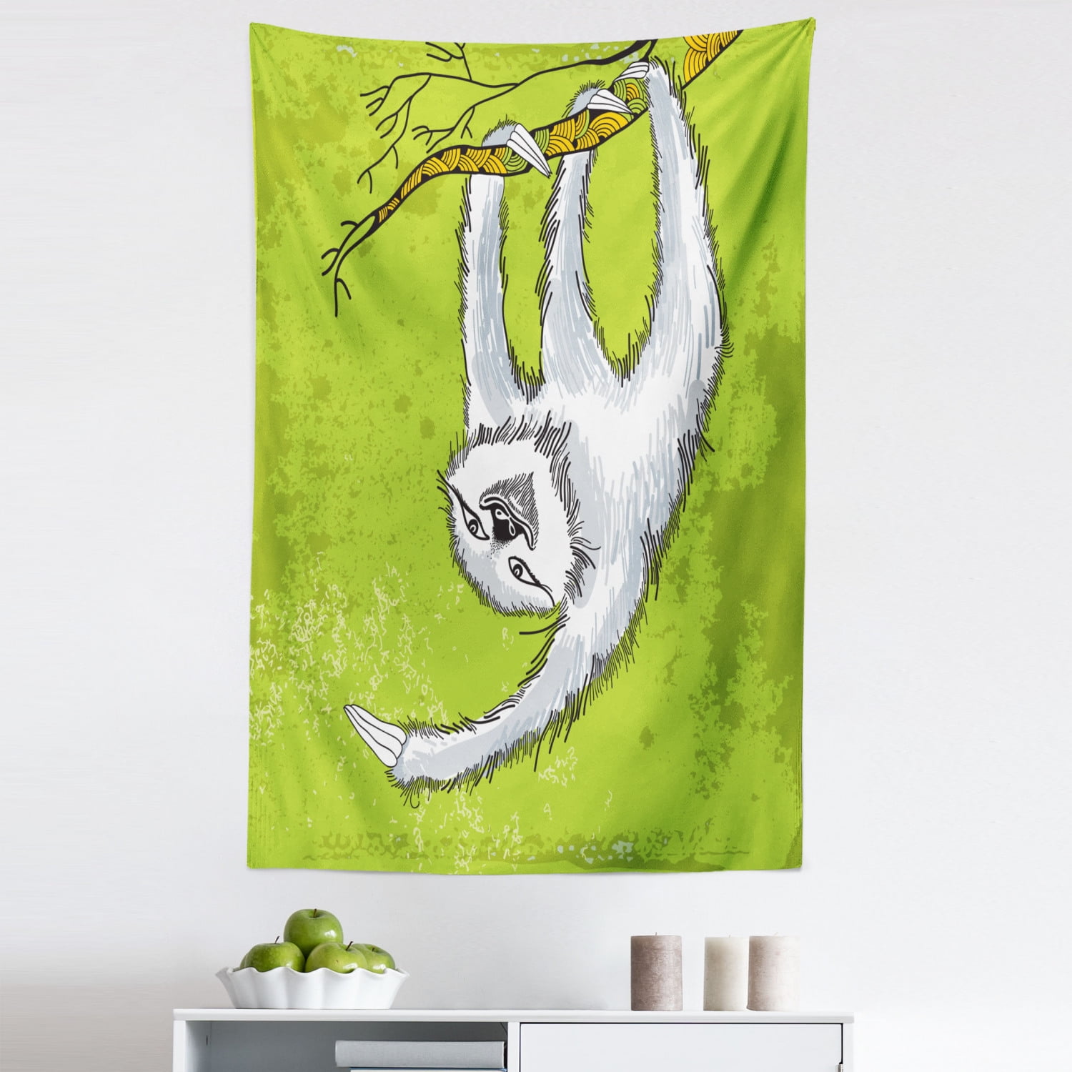 Sloth Tapestry, Smiling Sloth Clutches Hanging on a Branch Habitat ...