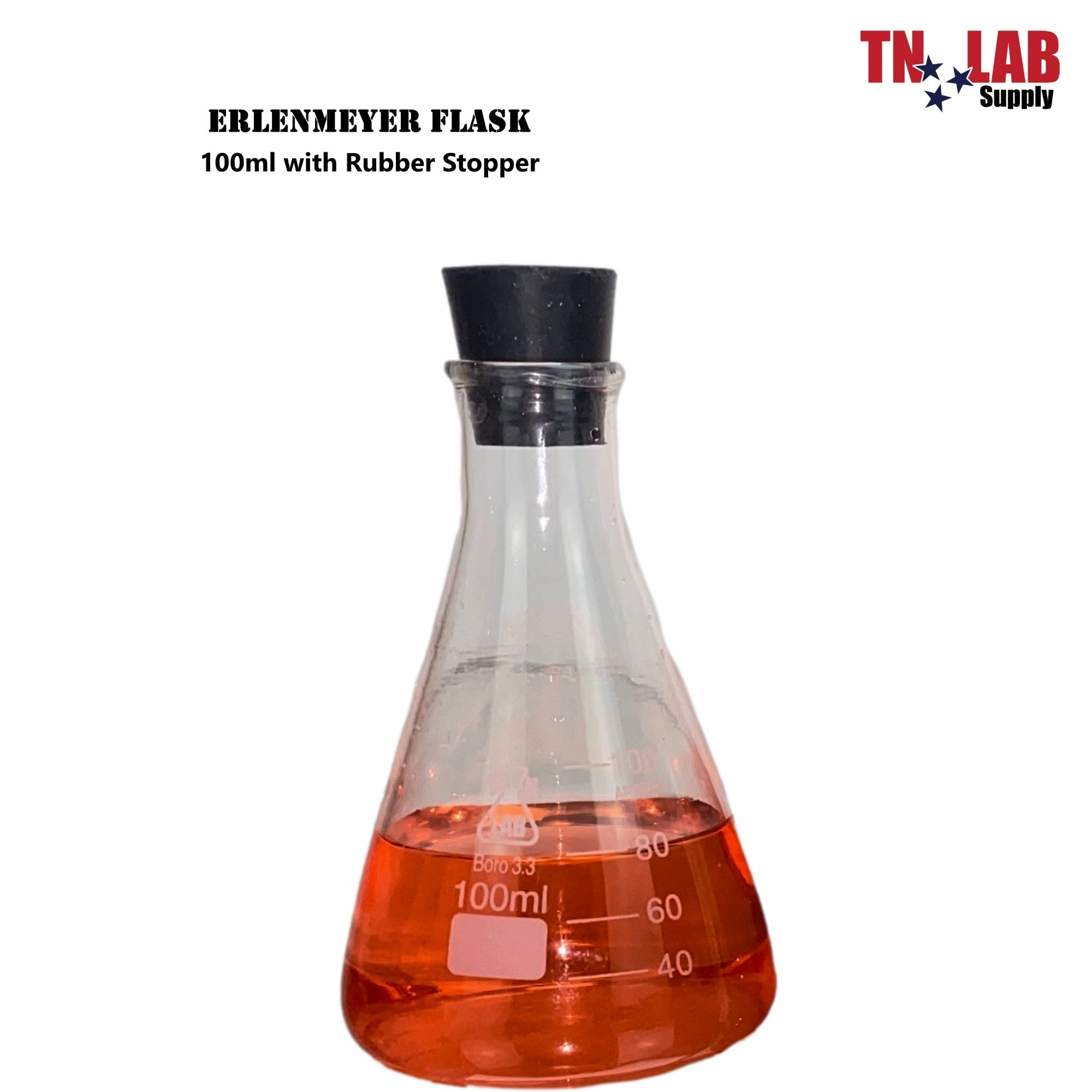 Erlenmeyer Flask Borosilicate Glass Conical 100ml w-Rubber Stopper 4 ...
