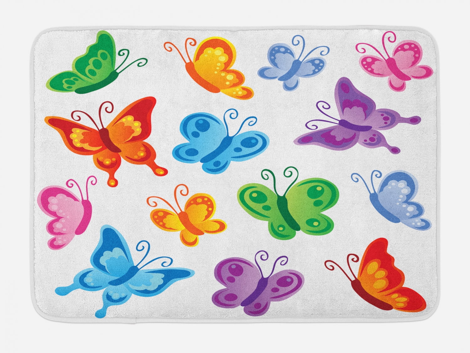 Butterfly Bath Mat, Colorful Butterfly Collection Print Cute Ornate ...