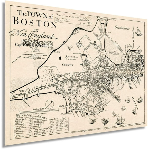 Historix Vintage 1722 Map of Boston Massachusetts - 18 x 24 Inch ... Historix Vintage 1722 Map of Boston Massachusetts - 18 x 24 Inch ...