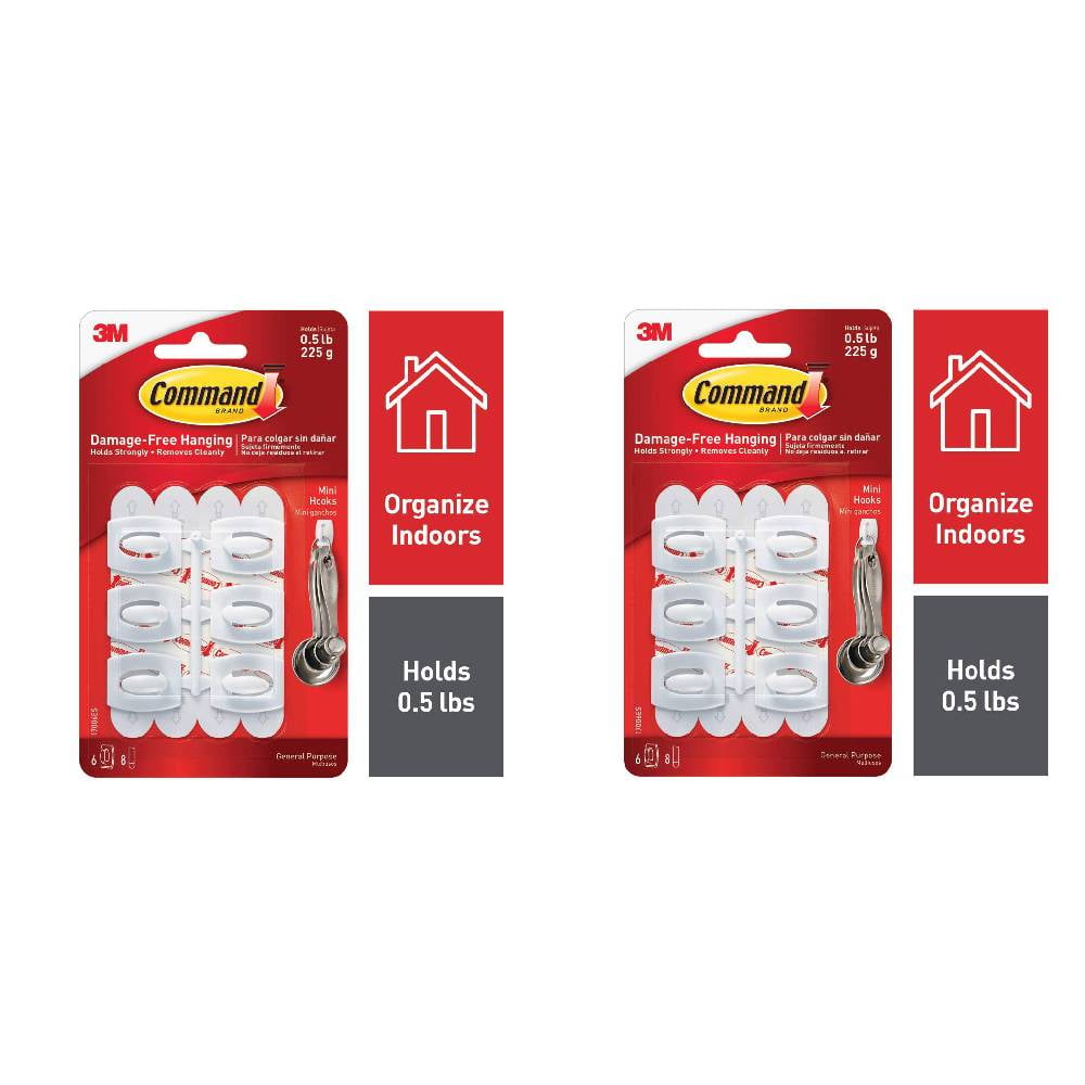 Command Mini Hooks 6 Count Plastic White, 2 Pack - Walmart.com