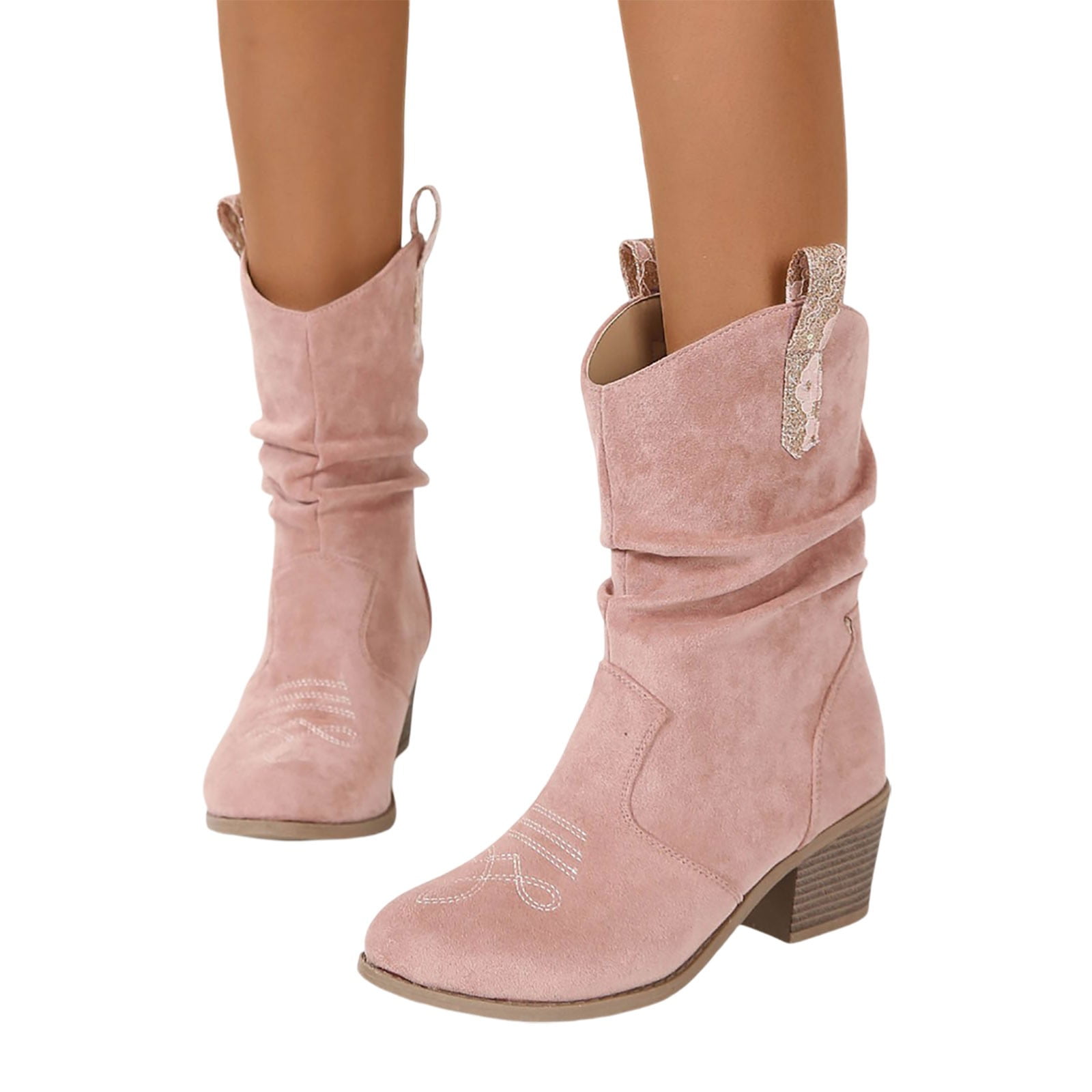 Click here for Zmoon Womens Suede Cowboy Boots Half Boots Low Boo... prices