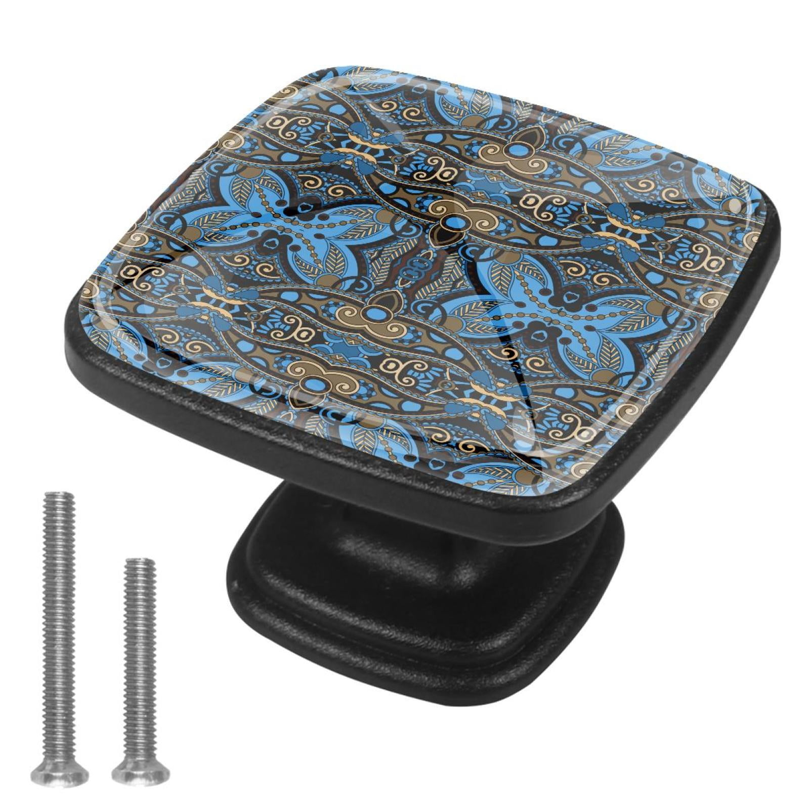 4 Pcs Cabinet Handle Drawer Pulls Abstract Foral Foliage Henna Knobs ...