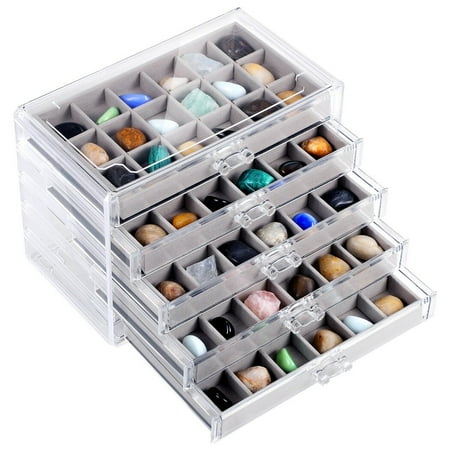 90 Grids Rock Display Case, 5-drawer Clear Acrylic Collection Box with ...