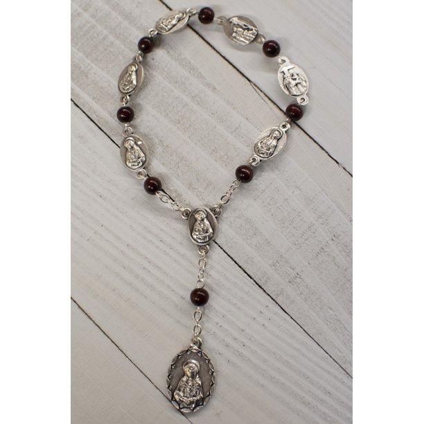 One Decade Our Lady of Sorrows Rosary Chaplet with Brown Wood Beads ...