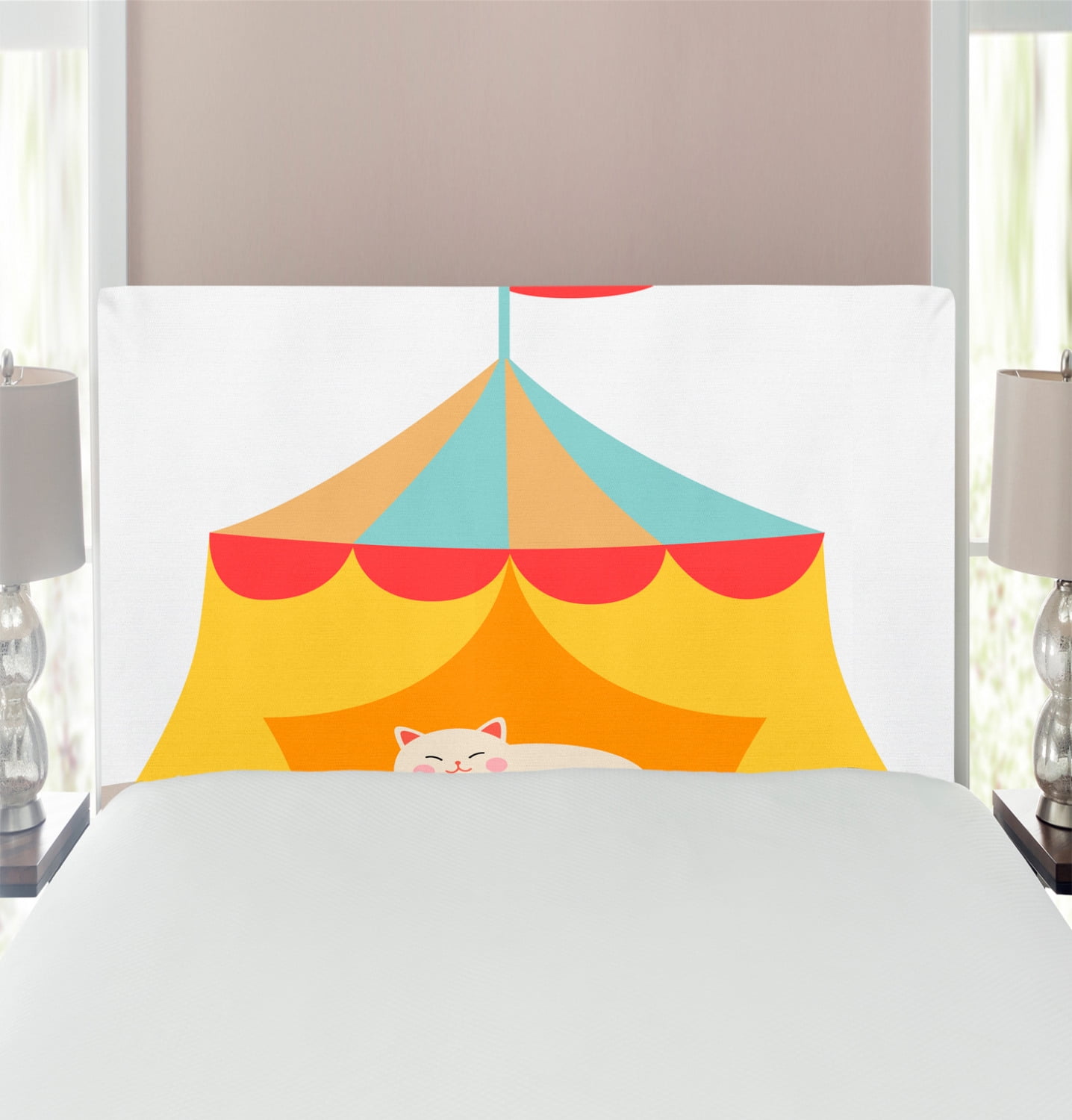 Circus Headboard, Furry Cat Kitten in a Circus Tent Smiling Fun Joy ...