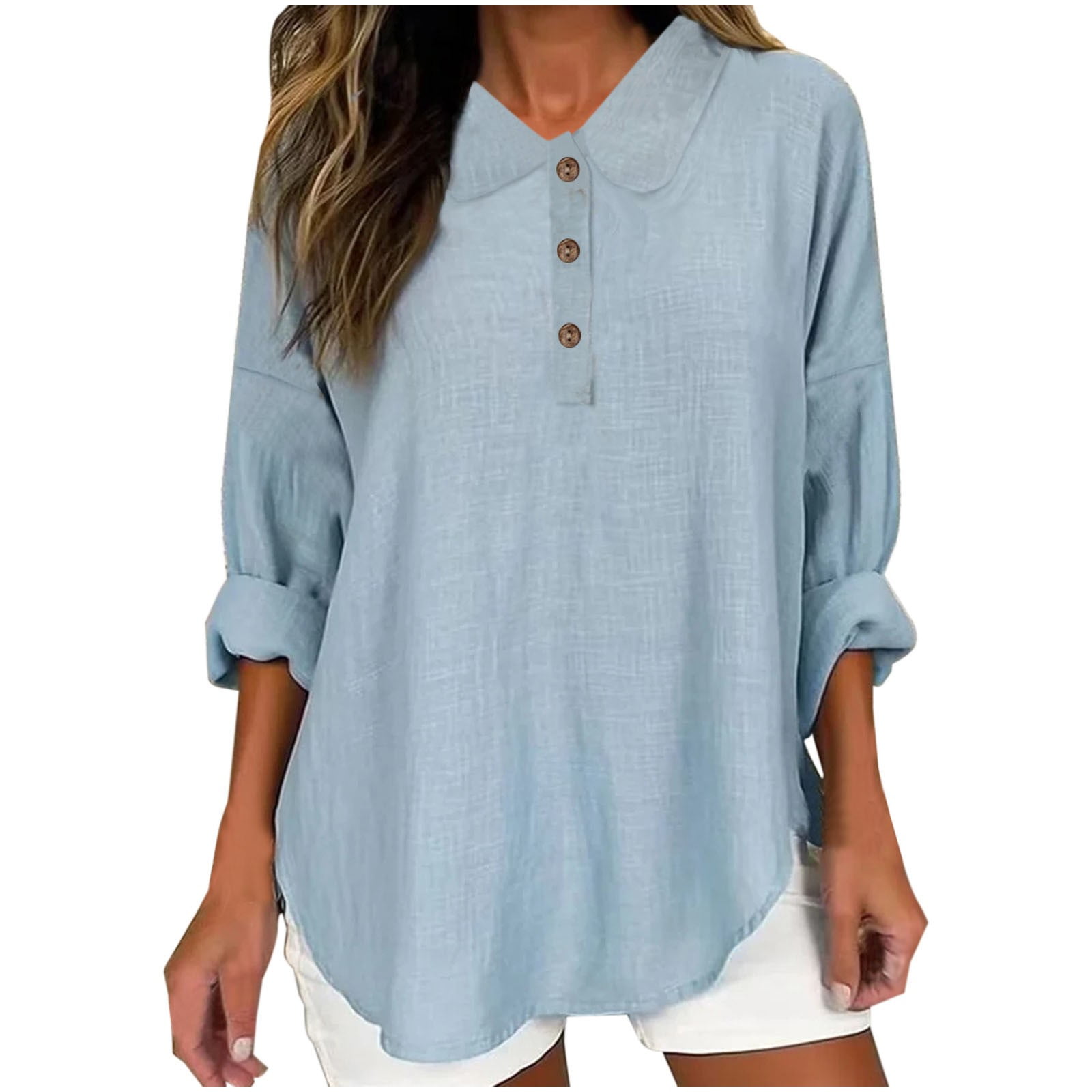 Click here for Lenpel Cotton Linen Tops For Women Long Sleeve Hal... prices