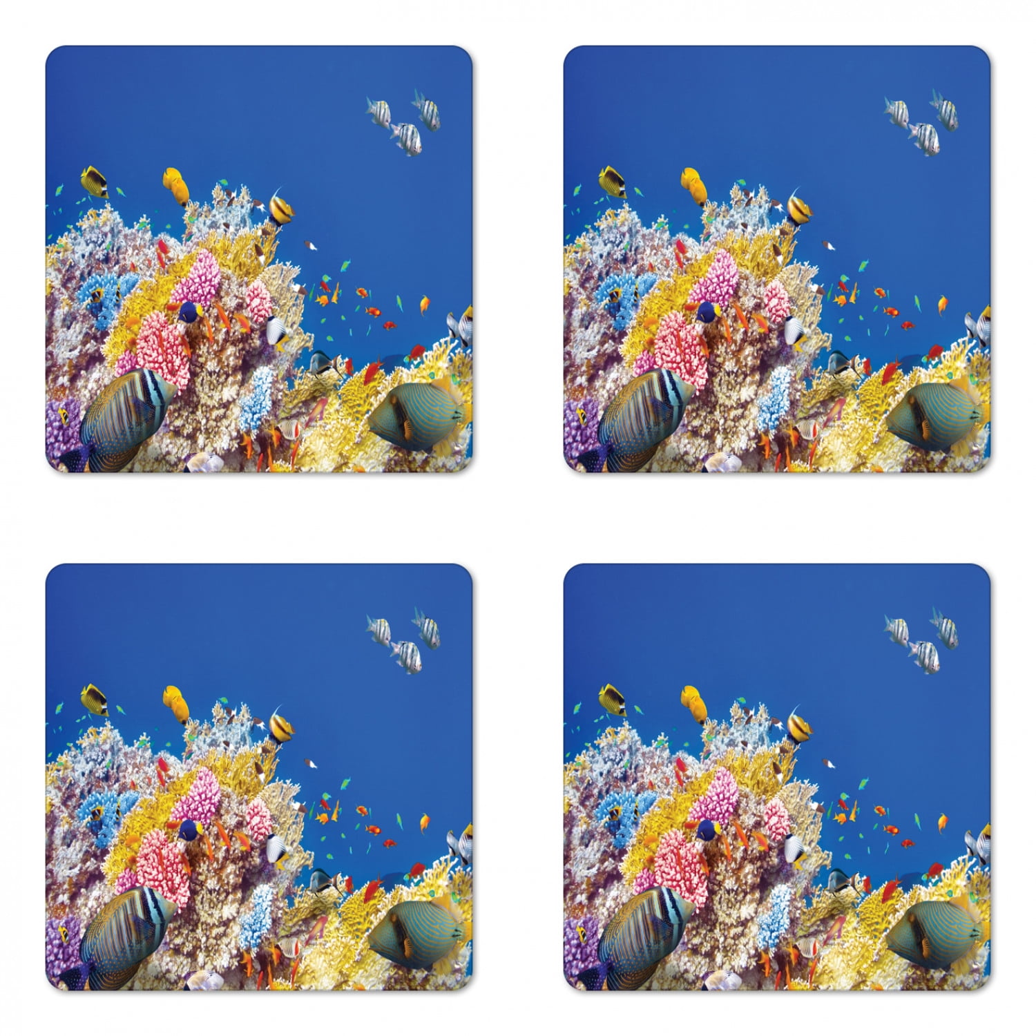 Ocean Coaster Set of 4, Colorful Underwater World with Corals Tropical ...