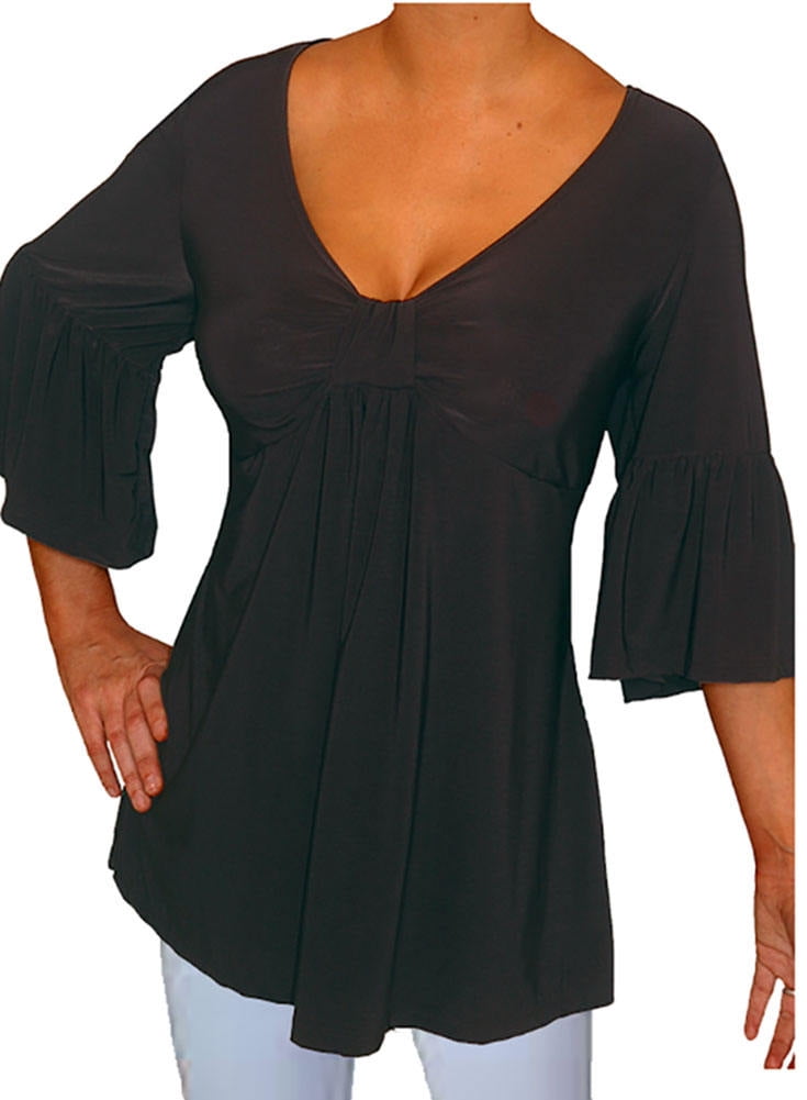 Funfash Plus Size Empire Waist Slimming New Womens Black Top Shirt