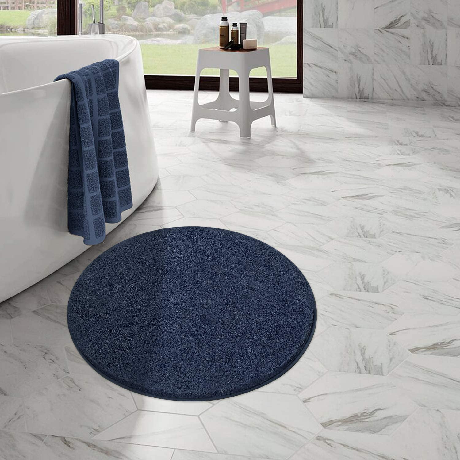 CPDD Bathroom Rugs Round Bath Mat for Bathroom Non Slip Ultra Soft Absorbant Bath Mats Microfiber Fluffy Thick Round Bathroom Rug Machine Washable Navy Blue 32 x32 Round Walmart