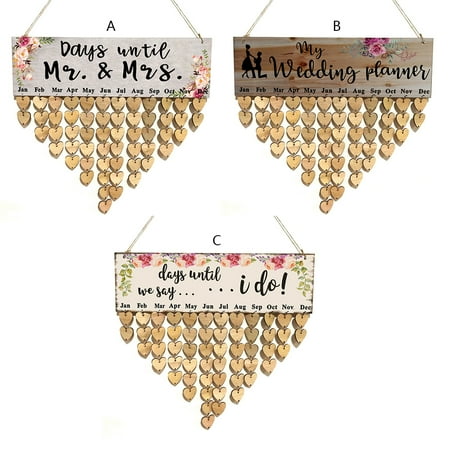 Wedding Countdown Calendar Natural Wood Wall Hanging Cozy Plaque with ...