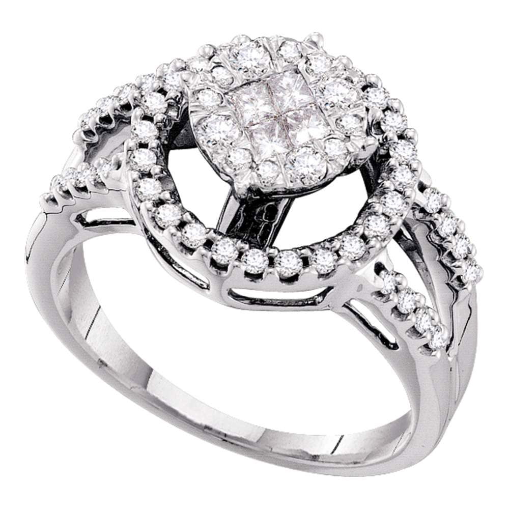 14kt White Gold Womens Princess Round Diamond Soleil Cluster Bridal