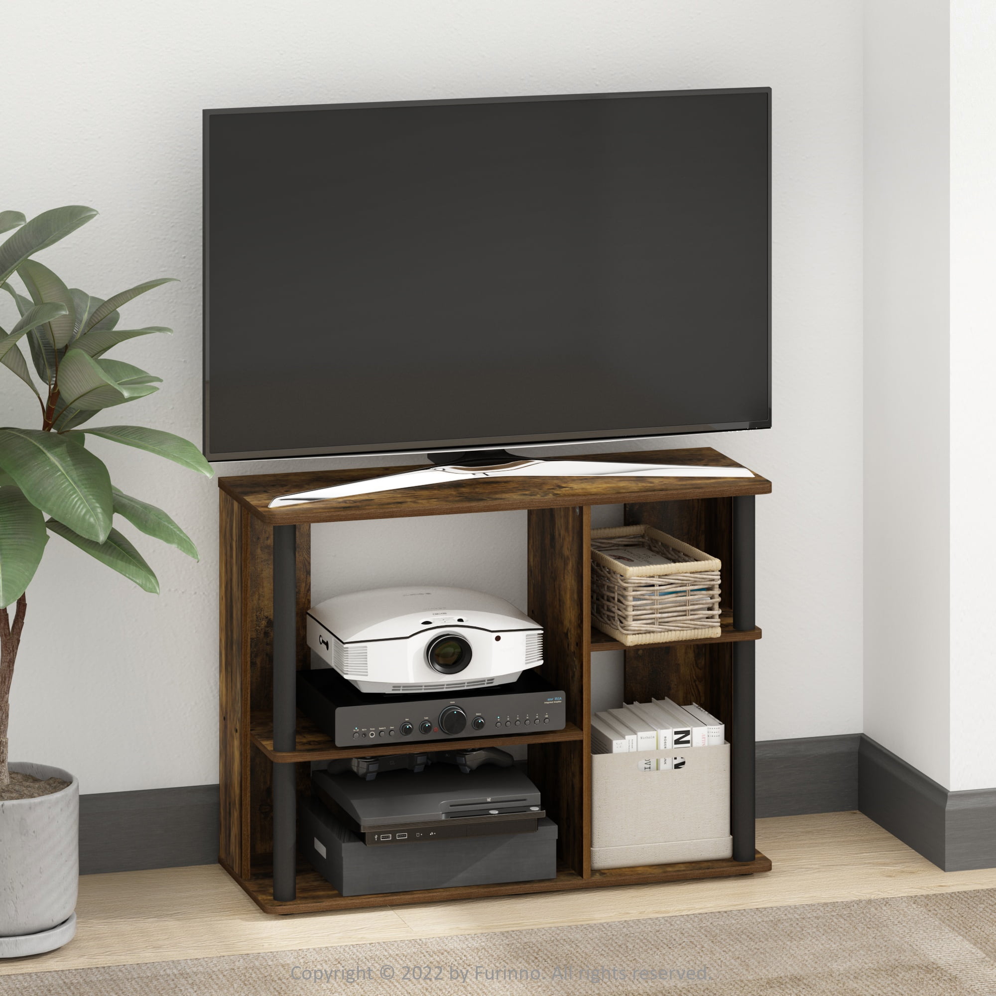Furinno Classic TV Stand with Plastic Poles for TV up to 40-Inch, Amber ...