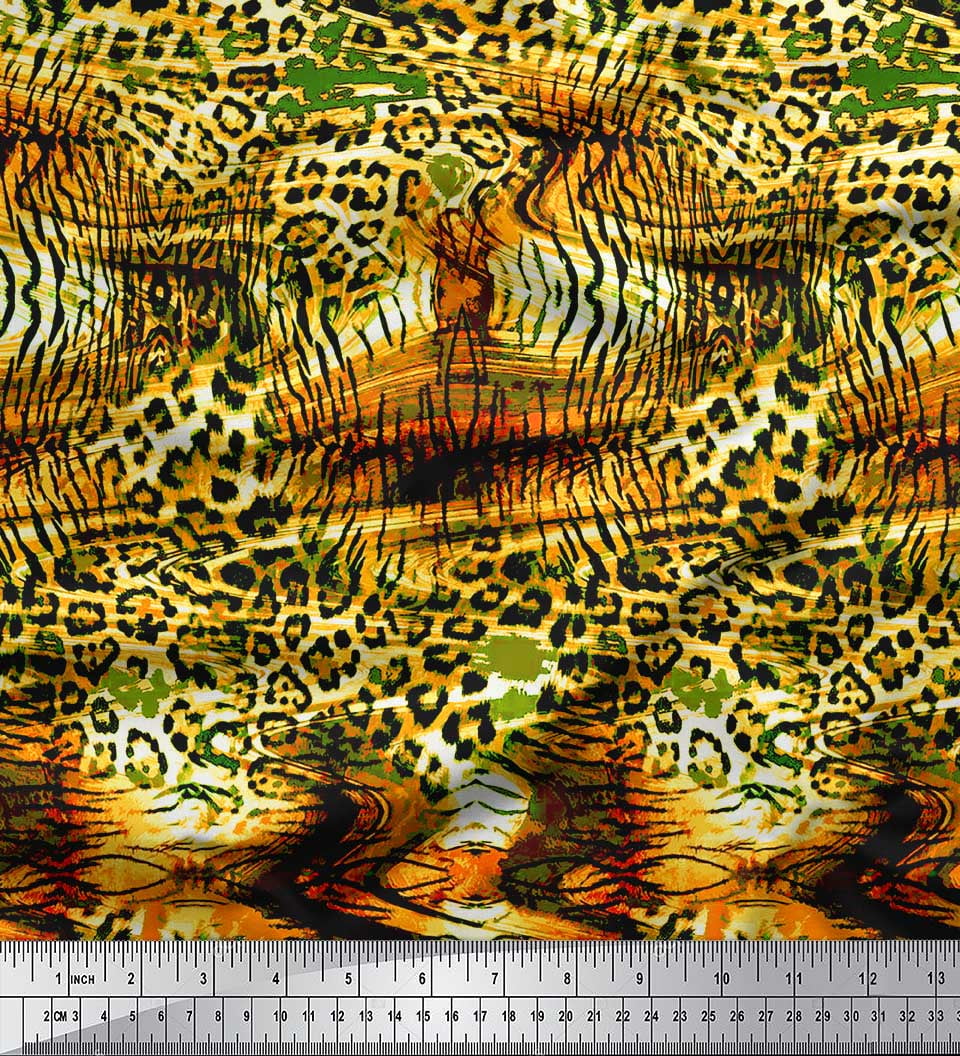 Soimoi Gold Cotton Duck Fabric Leopard & Tiger Animal Skin Fabric ...