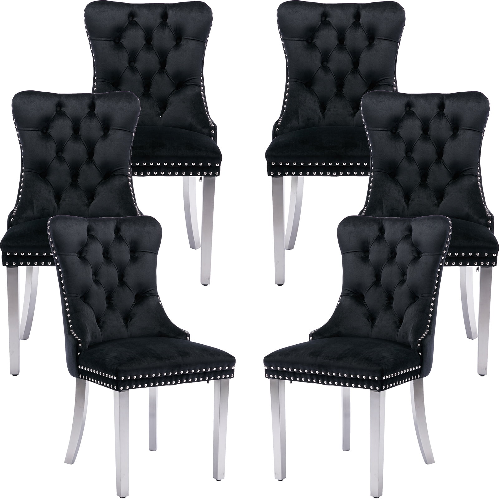 Black Velvet Dining Chairs Set of 6, Kitchen & Dining Room Chairs Set ...