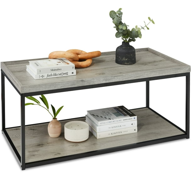 Best Choice Products 44in 2-Tier Rectangular Tray Top Coffee Table ...